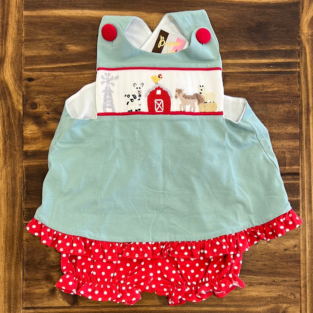 Banana Split Farm Days Smocked Bloomer Set