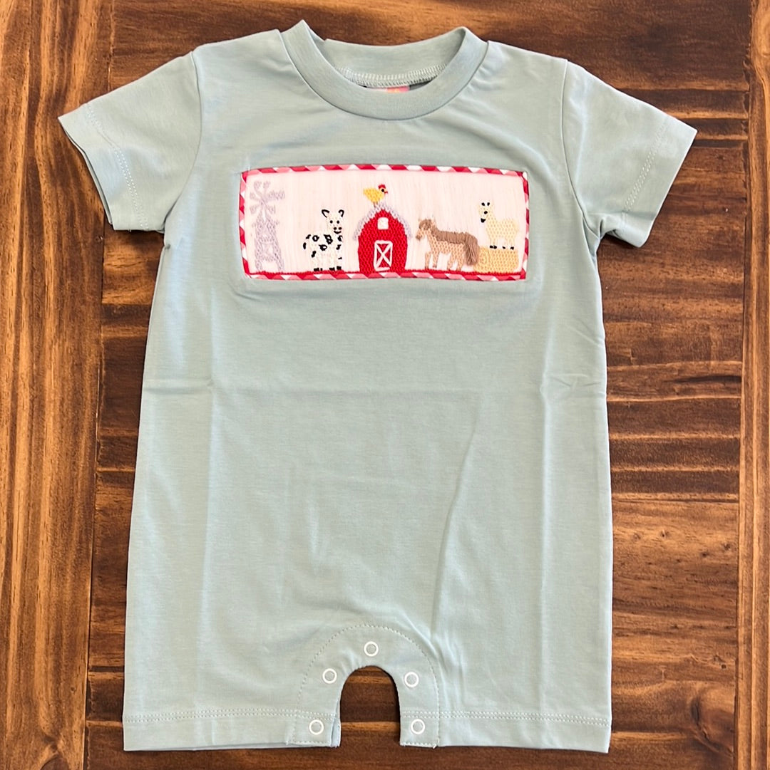 Banana Split Farm Days Smocked Boys Romper