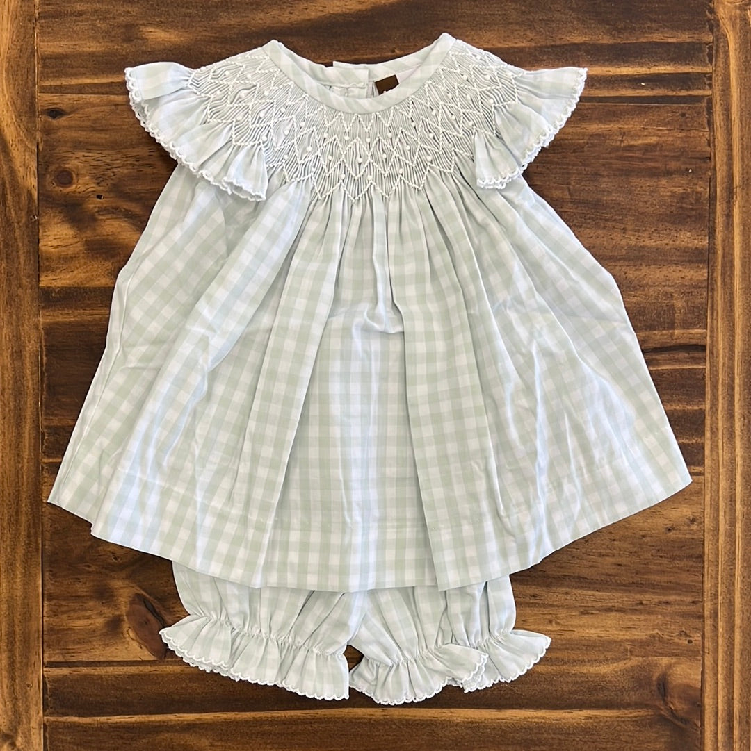 Banana Split Pastel Green Gingham Geo Bloomer Set