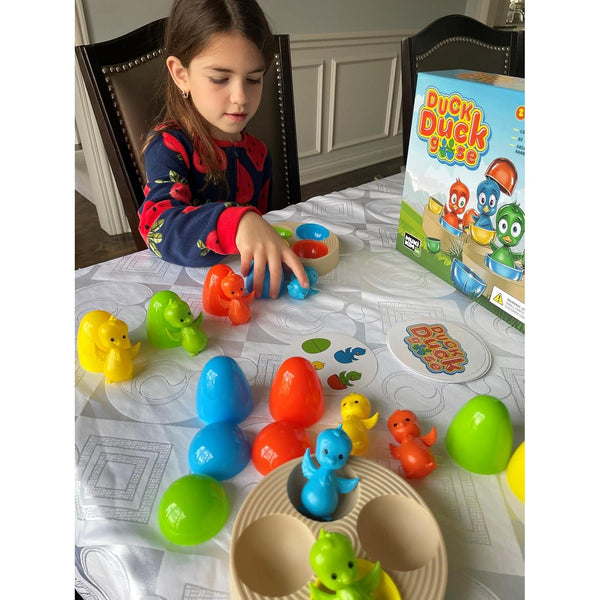 MUKIKIM Duck Duck Goose - Color Sorting & Shape Stacking Board Game Ch