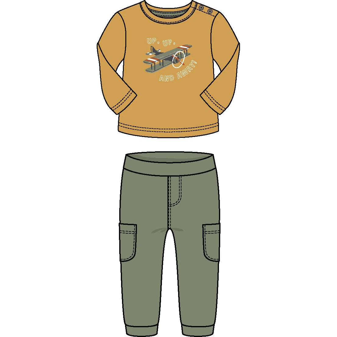 Mini Bamba Vintage Plane Top & Olive Terry Pant