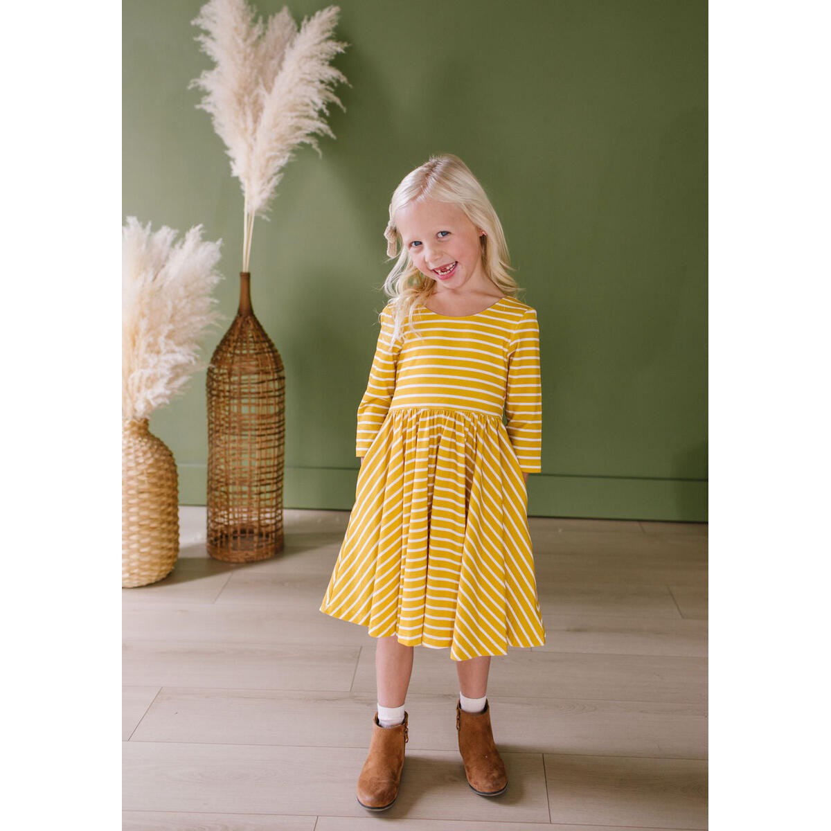 Ollie Jay Mustard Stripe Emile Twirl Dress