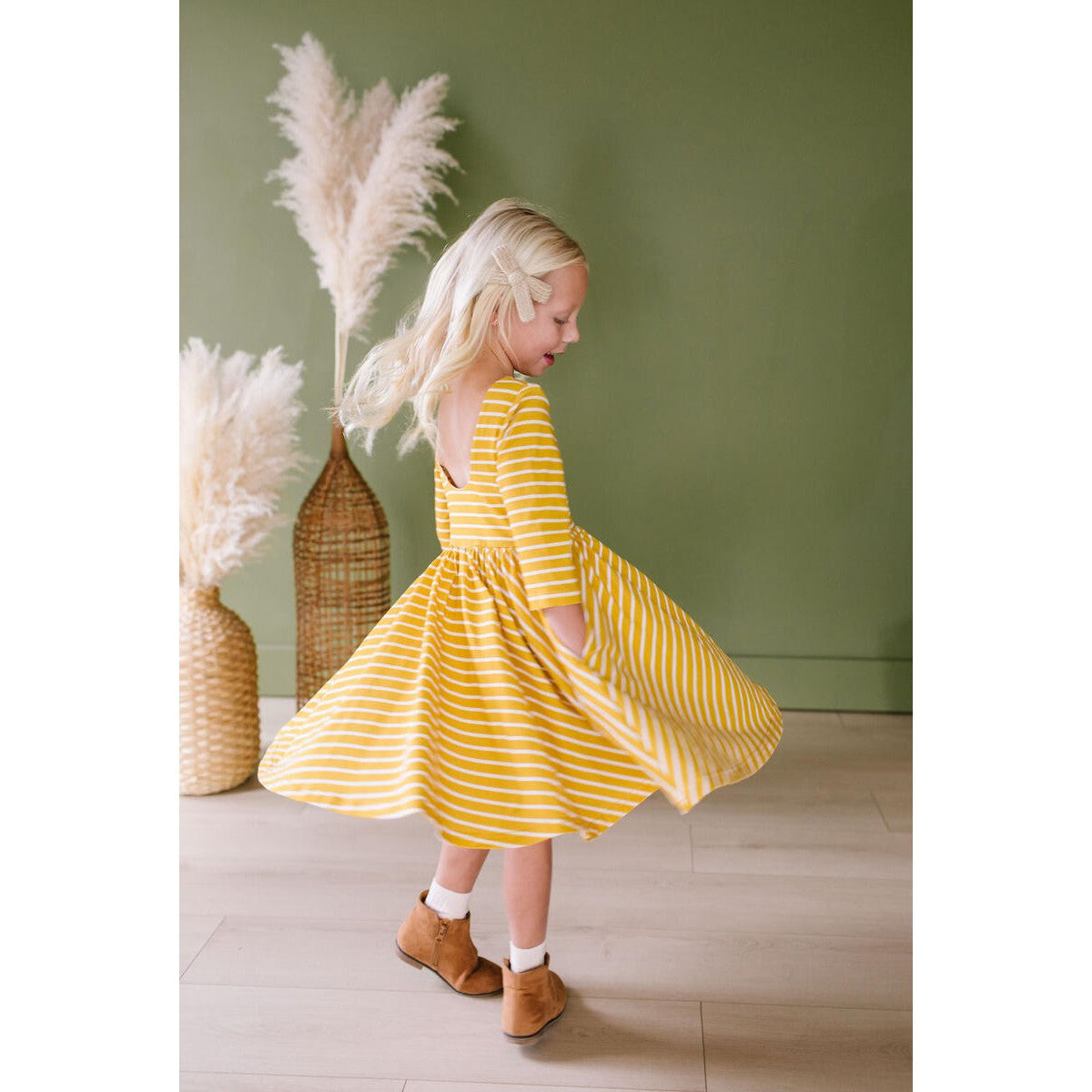 Ollie Jay Mustard Stripe Emile Twirl Dress